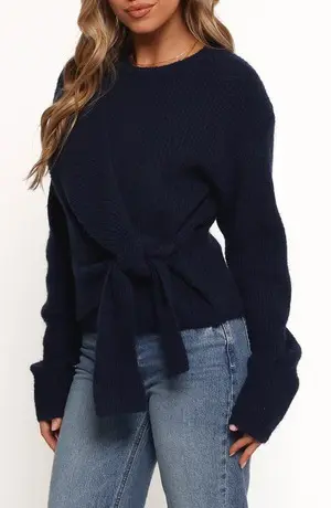PETAL & PUP Ettie Side Tie Sweater - Navy
