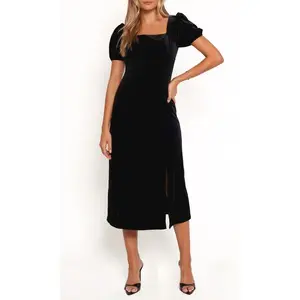 Black Velvet Puff Sleeve Dresses