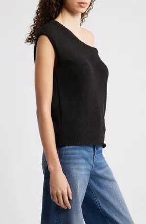 PETAL & PUP Coco One-shoulder Knit Top - Black