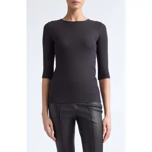 Vince Elbow Sleeve Crewneck Top - Black