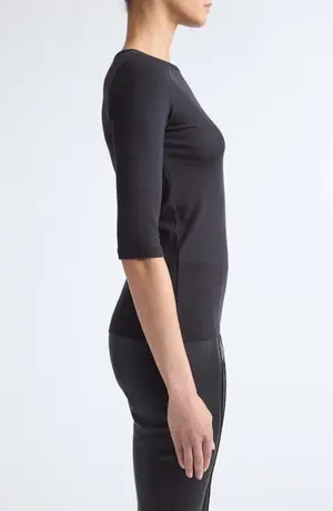 Vince Elbow Sleeve Crewneck Top - Black