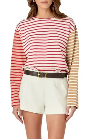 English Factory Colorblock Stripe Long Sleeve Top - Red Multi