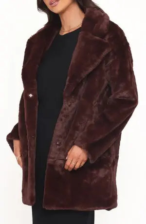 PETAL & PUP Meeka Faux Fur Jacket - Burgundy