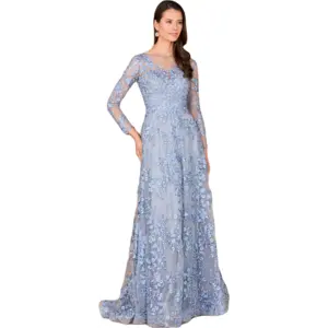 LARA NEW YORK Illusion Neckline Gown - Blue