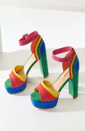 Unique Vintage Peep Toe Platform Pumps - Rainbow Stripes