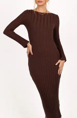PETAL & PUP Jolene Long Sleeve Rib Maxi Dress