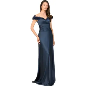 LARA NEW YORK Off Shoulder Satin Gown - Navy