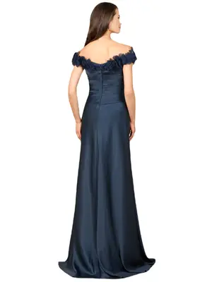 LARA NEW YORK Off Shoulder Satin Gown - Navy