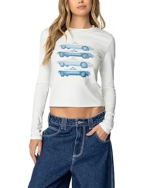 EDIKTED Car Club Long Sleeve T-shirt - White