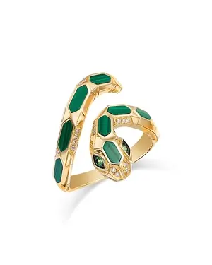 Bloomingdale'S 14k Yellow Gold Malachite Snake Ring - Green/gold