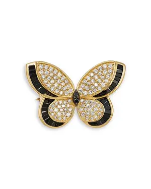 Bloomingdale'S Diamond And Gold Butterfly Brooch, 1.00 Tcw - White/black