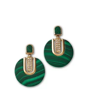 Bloomingdale'S 14k Yellow Gold, Malachite, And Diamond Drop Earrings - Green/gold