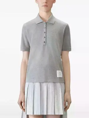 Thom Browne Striped Logo-patch Polo Shirt - Grey