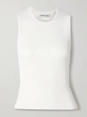 Veronica Beard Sid Ribbed-knit Tank - Neutrals
