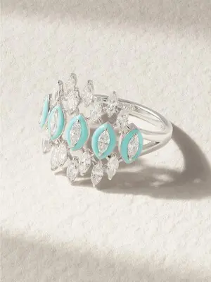 KAMYEN 18-karat White Gold, Diamond And Enamel Ring - Blue
