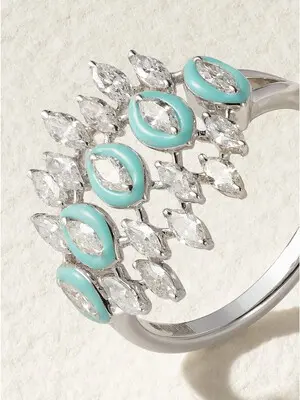 KAMYEN 18-karat White Gold, Diamond And Enamel Ring