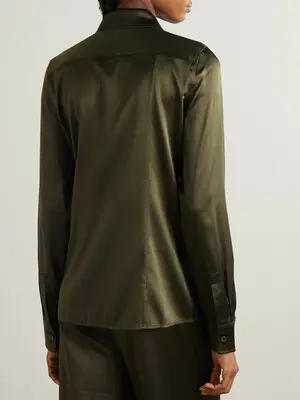 Eterne Constance Silk-blend Satin Shirt - Green