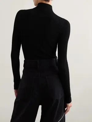 Alaïa Ribbed-knit Turtleneck Bodysuit - Black