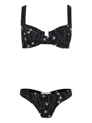 BRIGITTE Plane-print Bikini Set - Black