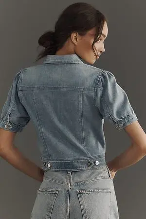 Maeve Crop Puff-sleeve Denim Jacket - Medium Denim