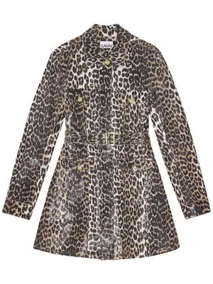 GANNI Leopard-print Denim Shirt Dress - Brown