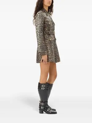 GANNI Leopard-print Denim Shirt Dress - Brown