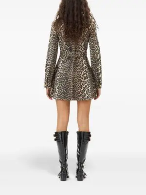 GANNI Leopard-print Denim Shirt Dress - Brown