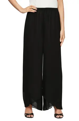 Alex Evenings Wide Leg Chiffon Pants - Black