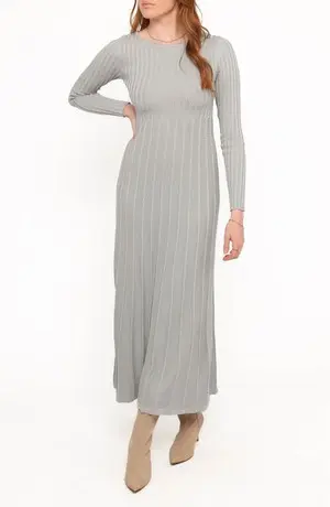 PETAL & PUP Alison Long Sleeve Rib Maxi Dress - Grey