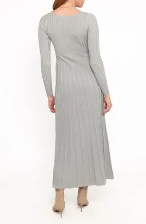 PETAL & PUP Alison Long Sleeve Rib Maxi Dress - Grey