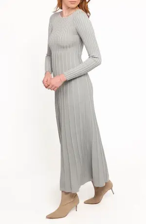 PETAL & PUP Alison Long Sleeve Rib Maxi Dress - Grey