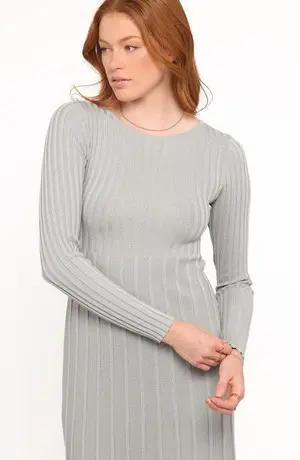 PETAL & PUP Alison Long Sleeve Rib Maxi Dress - Grey