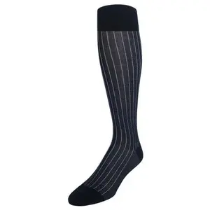 Trafalgar Valentino Vertical Stripe Over-the-Calf Mercerized Cotton Socks Black With Ash Stripes