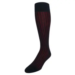 Trafalgar Valentino Vertical Stripe Over-the-Calf Mercerized Cotton Socks Black With Red Stripes