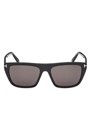 TOM FORD Aslan 56mm Rectangular Sunglasses - Black Eco / T Logo / Smoke