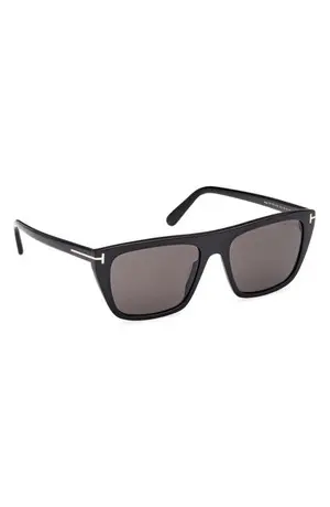 TOM FORD Aslan 56mm Rectangular Sunglasses - Black Eco / T Logo / Smoke