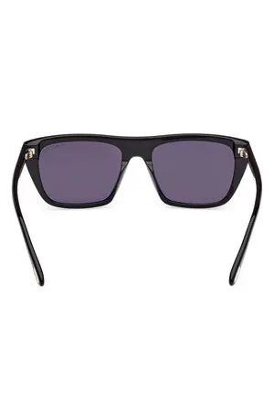 TOM FORD Aslan 56mm Rectangular Sunglasses - Black Eco / T Logo / Smoke