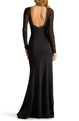 Tadashi Shoji Illusion Long Sleeve Mermaid Gown