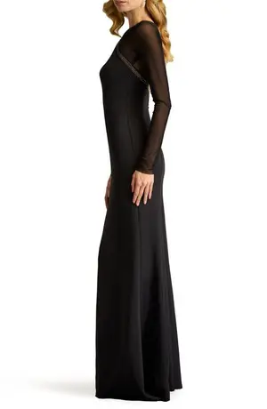 Tadashi Shoji Illusion Long Sleeve Mermaid Gown