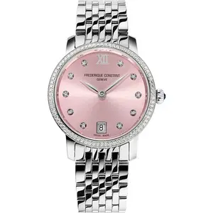 FREDERIQUE CONSTANT Classic Slimline Diamond Bracelet Watch - Silverone/pink