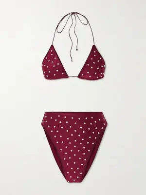 Oseree Gem Embellished Bikini - Burgundy