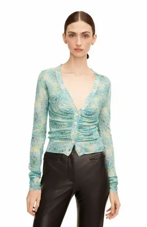 Rebecca Taylor Astera Fleur Ruched Cardigan