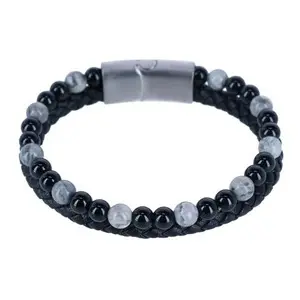 Trafalgar Loose Fit Thurgood Beaded And Braided Leather Bracelet - Black