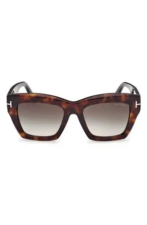 TOM FORD Luna 52mm Butterfly Sunglasses - Dark Havana Eco / T Logo