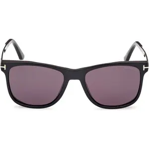 TOM FORD 53mm Square Sunglasses - Black Eco / T Logo / Smoke