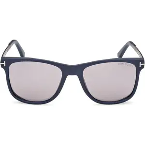 TOM FORD 53mm Square Sunglasses - Navy Blue Gunmetal / T Logo