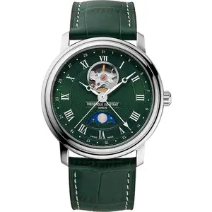 FREDERIQUE CONSTANT Heartbeat Moonphase Automatic Leather Strap Watch - Green
