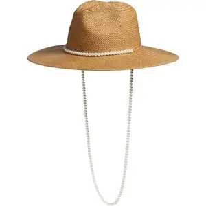 Lele Sadoughi Imitation Pearl Straw Hat - Natural