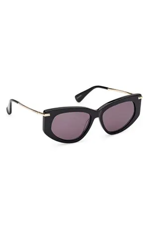 Max Mara Beth 54mm Polarized Geometric Sunglasses - Shiny Black / Smoke