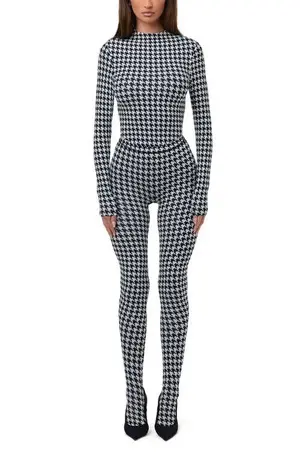 Naked Wardrobe Print Toe Leggings - Houndstooth Black/white